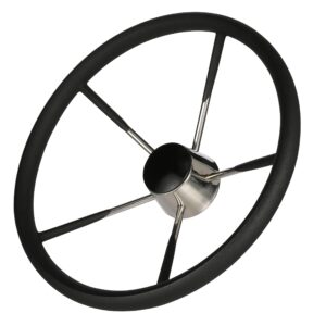 Seachoice 5-Spoke Destroyer Steering Wheel w/Permanent Foam Grip, Stainless Steel, Black Center Cap