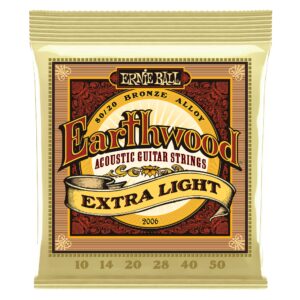 ernie ball earthwood extra light 80/20 bronze acoustic guitar strings, 10-50 gauge (p02006)