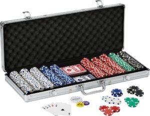 fat cat 11.5 gram texas hold 'em claytec poker chip set with aluminum case, 500 striped dice chips