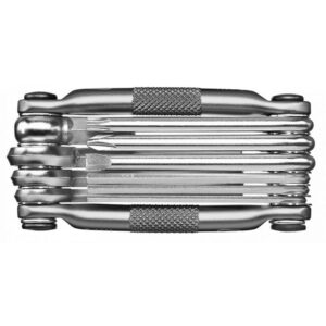 crankbrothers multi tool m 10 bike tool - mtb multi-tool nickel - 10 bicycle tools (10 in 1 tool), ergonomic and lightweight