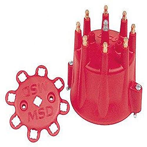 8433 MSD Distributor Cap - V8 - HEI Terminals - Red - Spark Plug Wire Retainer