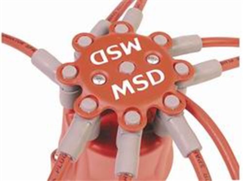 8433 MSD Distributor Cap - V8 - HEI Terminals - Red - Spark Plug Wire Retainer