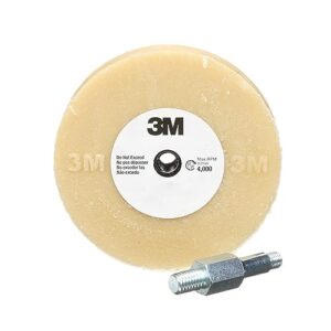 3m stripe off wheel adhesive remover eraser wheel removes decals, stripes, vinyl, tapes and graphics 4” diameter x 5/8” thick 3/8-16 threaded mandrel 07498 pack of 1