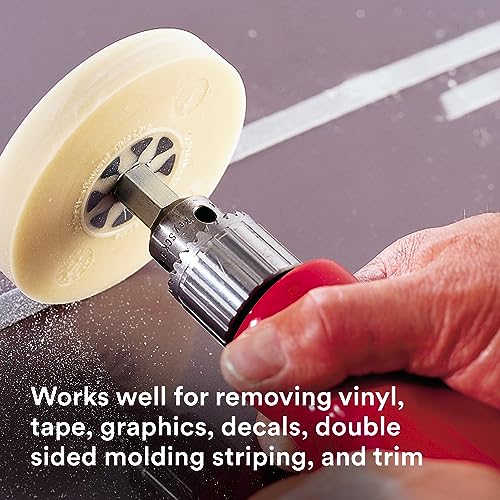 3M Stripe Off Wheel Adhesive Remover Eraser Wheel Removes Decals, Stripes, Vinyl, Tapes and Graphics 4” diameter x 5/8” thick 3/8-16 threaded mandrel 07498 Pack of 1