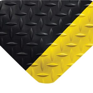 Wearwell UltraSoft Diamond-Plate SpongeCote Mat - Black/Yellow. Anti-Fatigue Workstation Mat. 3' W x 5' L x 15/16" Thickness. Nitricell Sponge. Pre-Beveled Edge. For Industrial Use (414.1516x3x5BK)