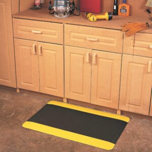 Wearwell UltraSoft Diamond-Plate SpongeCote Mat - Black/Yellow. Anti-Fatigue Workstation Mat. 3' W x 5' L x 15/16" Thickness. Nitricell Sponge. Pre-Beveled Edge. For Industrial Use (414.1516x3x5BK)