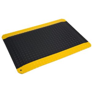 Wearwell UltraSoft Diamond-Plate SpongeCote Mat - Black/Yellow. Anti-Fatigue Workstation Mat. 3' W x 5' L x 15/16" Thickness. Nitricell Sponge. Pre-Beveled Edge. For Industrial Use (414.1516x3x5BK)