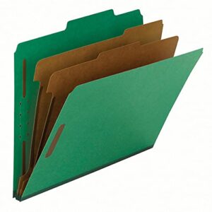 Smead 100% Recycled Pressboard Classification File Folder, 2 Dividers, 2" Expansion, Letter Size, Green, 5 per Pack (14057)