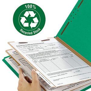 Smead 100% Recycled Pressboard Classification File Folder, 2 Dividers, 2" Expansion, Letter Size, Green, 5 per Pack (14057)