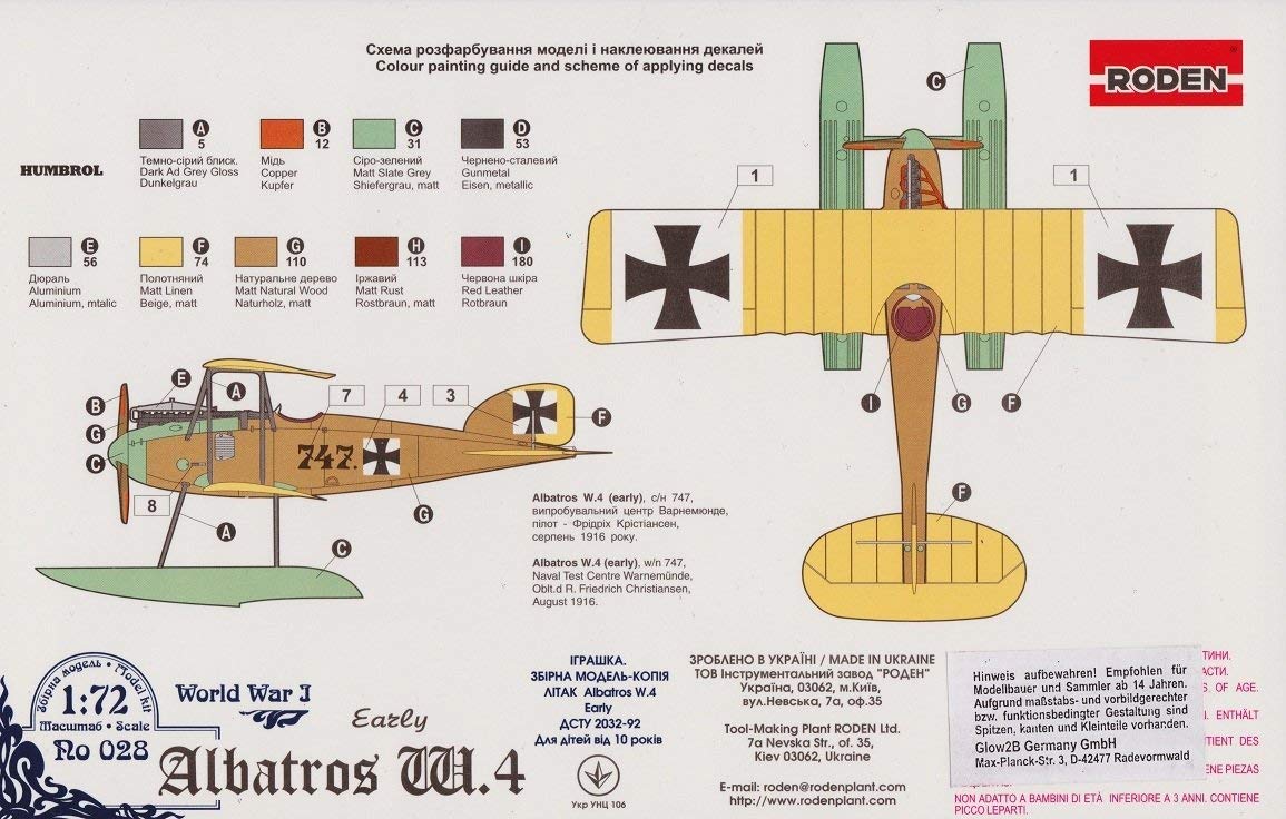 Roden Albatros W4 Early German Float Fighter Airplane Model Kit