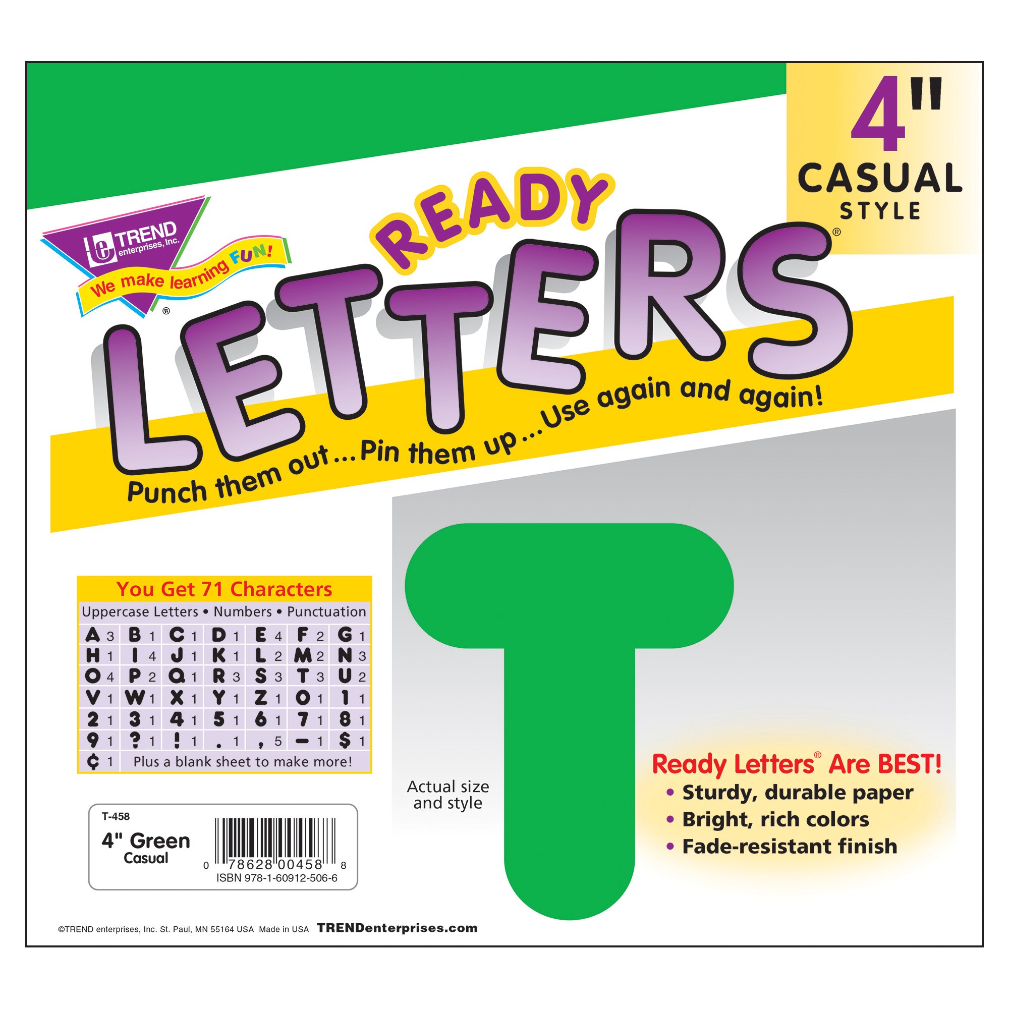 TREND enterprises, Inc. Green 4" Casual Uppercase Ready Letters