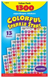 trend enterprises, inc. t-46910 colorful sparkle stars supershapes value pack, 1300/pack