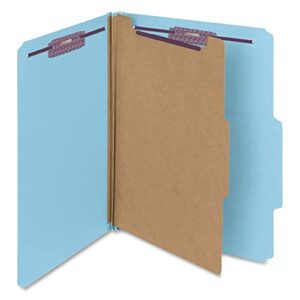 smead pressboard classification file folder with safeshield fasteners, 1 divider, 2" expansion, letter size, blue, 10 per box (13730)