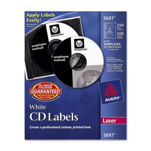 avery cd labels, white matte, 250 cd labels and 500 case spine labels (5697)