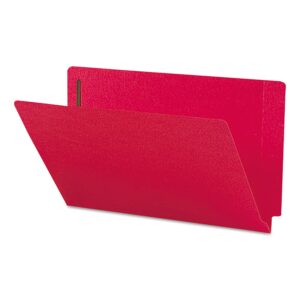 smead end tab fastener file folder, shelf-master® reinforced straight-cut tab, 2 fasteners, legal size, red, 50 per box (28740)