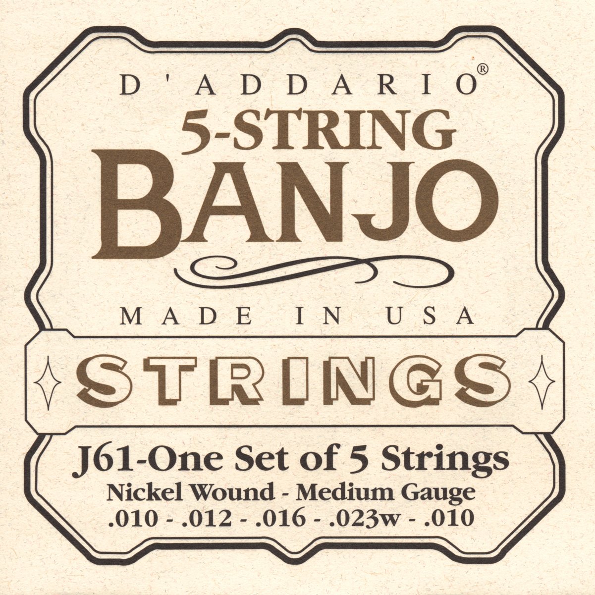 D'Addario J60+ 5-String Banjo Strings, Nickel, Light Plus, 9.5-20