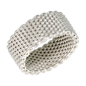 sterling silver heavy mesh ring handmade 5/16 inch wide, size 6