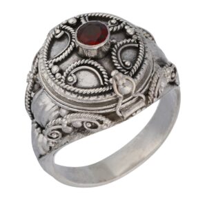 medieval ringed cross poison locket sterling silver and garnet ring size 8(sizes 6,7,8,9,10)