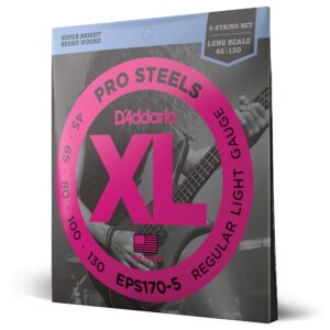 d'addario xl prosteels bass guitar strings - eps170-5 - 5 string - long scale - regular light, 45-130