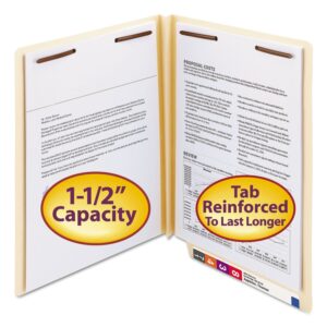 smead extra capacity end tab fastener file folder, shelf-master® reinforced straight-cut tab, 2 fasteners, 1-1/2" expansion, letter size, manila, 50 per box (34276)