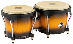 meinl percussion bongos hand drum set 6.75" and 8" with hardwood shells and tuning key — not made in china — headliner series, 2-year warranty, vintage sunburst (hb100vsb)