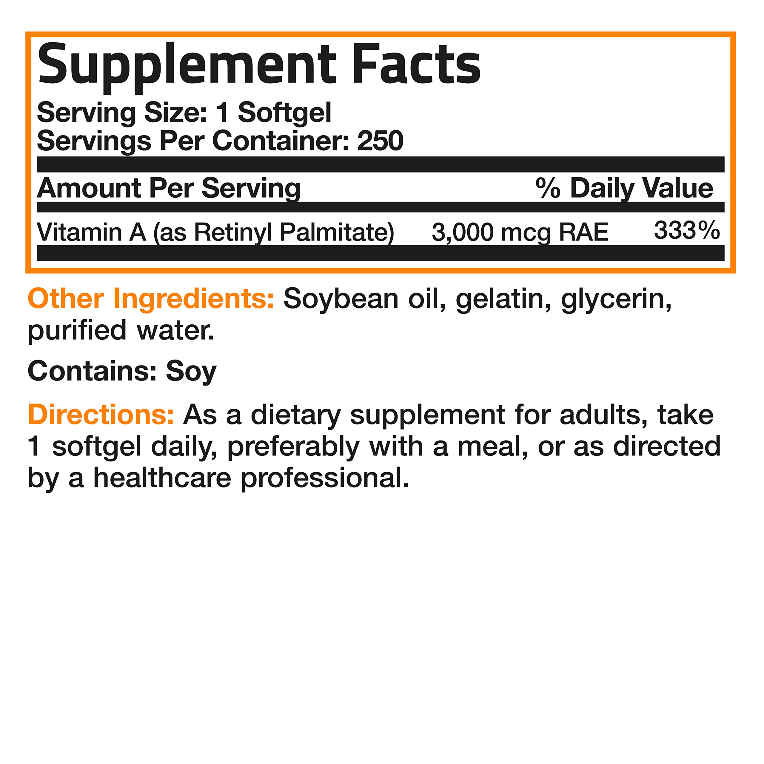 Bronson Vitamin A 10,000 IU Premium Non-GMO Formula Supports Healthy Vision & Immune System and Healthy Growth & Reproduction, 250 Softgels