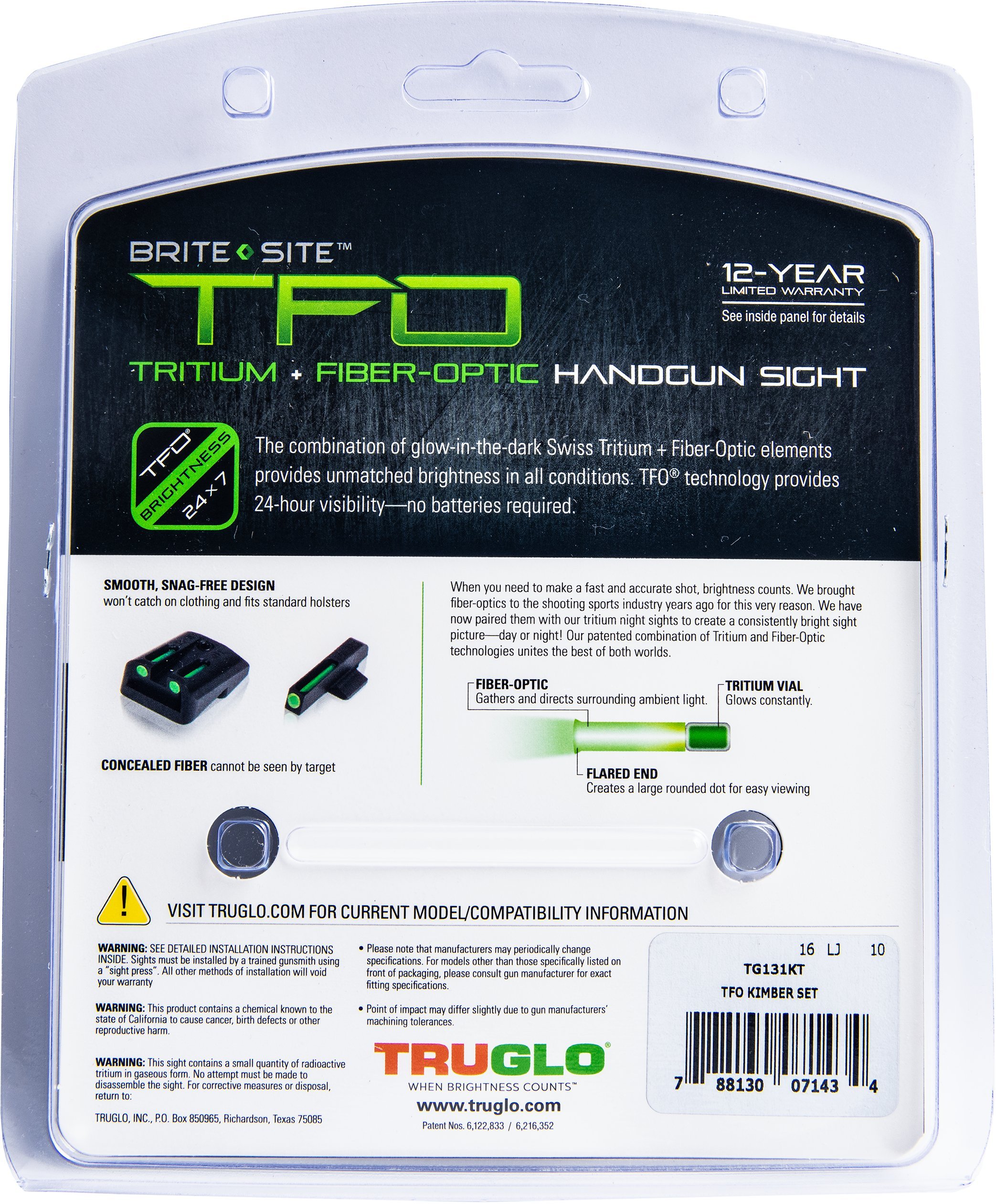 TRUGLO Brite-Site TFO Green Kimber Handgun Sights (TG131KT)