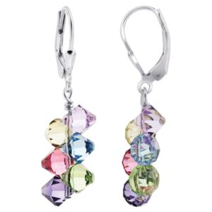 multicolor austrian crystals women's handmade drop earrings with 925 sterling silver secure leverback