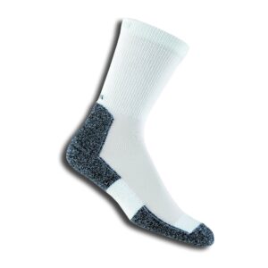 thorlos lrxm thin cushion running crew socks, white/navy, extra large