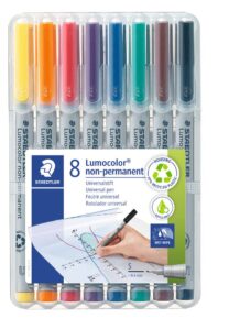 staetdler lumograph non-permanent wet erase marker pen, low odor colored markers, 8 pack assorted colors, 311-wp8