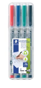 staedtler lumograph non-permanent, wet erase marker pens, medium tip refillable colored markers, 4 pack, 315 wp4