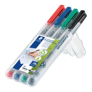 Staedtler Lumograph Non-Permanent, Wet Erase Marker Pens, Medium Tip Refillable Colored Markers, 4 Pack, 315 WP4