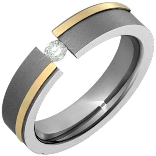 Alain Raphael 5mm wide Titanium & 14K Gold Ring with Round cut .10 ct Diamond Wedding Band