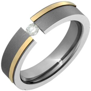 alain raphael 5mm wide titanium & 14k gold ring with round cut .10 ct diamond wedding band