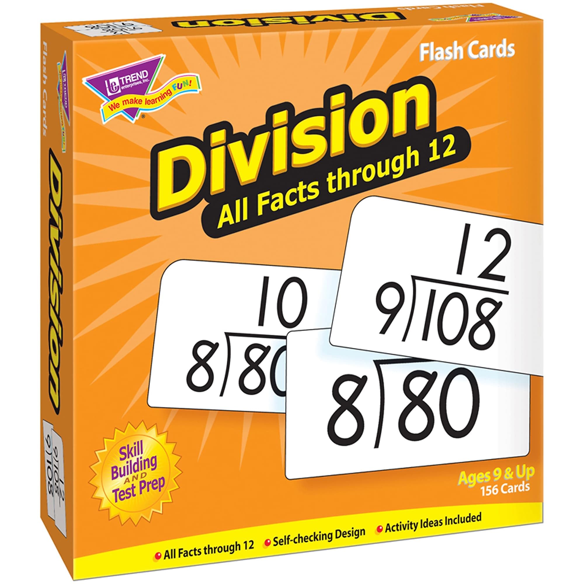 Trend Enterprises: Division All Facts Through 12 Skill Drill Flash Cards, Exciting Way for Everyone to Learn, Great for Skill Building and Test Prep, 156 Cards Included, Ages 9 and Up