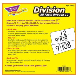 Trend Enterprises: Division All Facts Through 12 Skill Drill Flash Cards, Exciting Way for Everyone to Learn, Great for Skill Building and Test Prep, 156 Cards Included, Ages 9 and Up