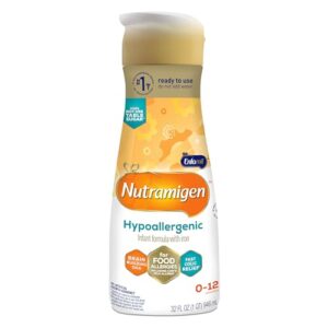 enfamil nutramigen baby formula, hypoallergenic and lactose free formula with enflora lgg, fast relief from severe crying and colic, ready to use bottle, 32 fl oz