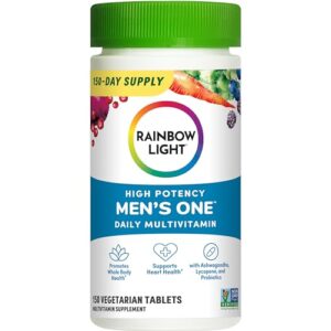 rainbow light multivitamin for men, vitamin c, d & zinc, probiotics, men's one multivitamin provides high potency immune support, non-gmo, vegetarian, 150 tablets