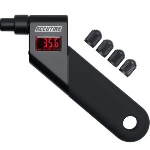 accutire ms-4021b digital tire pressure gauge with 4 valve caps, 5-150psi (psi, bar, kpa, kg/cm2)