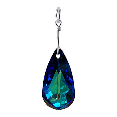 Gem Avenue Teardrop Shape Bermuda Blue Austrain Crystals 925 Sterling Silver Pendant for Women