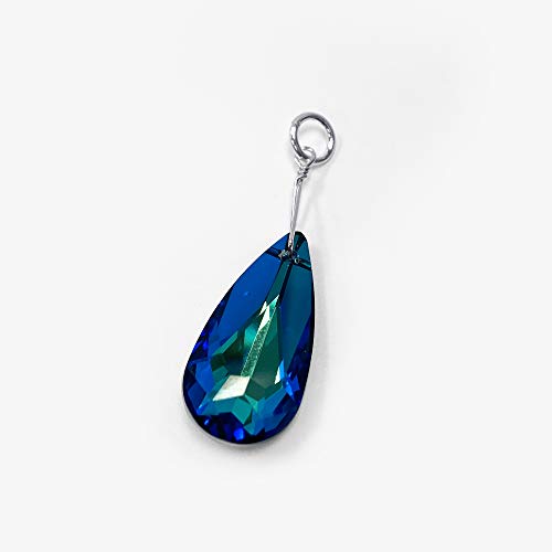 Gem Avenue Teardrop Shape Bermuda Blue Austrain Crystals 925 Sterling Silver Pendant for Women