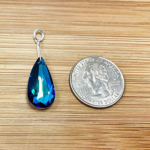 Gem Avenue Teardrop Shape Bermuda Blue Austrain Crystals 925 Sterling Silver Pendant for Women