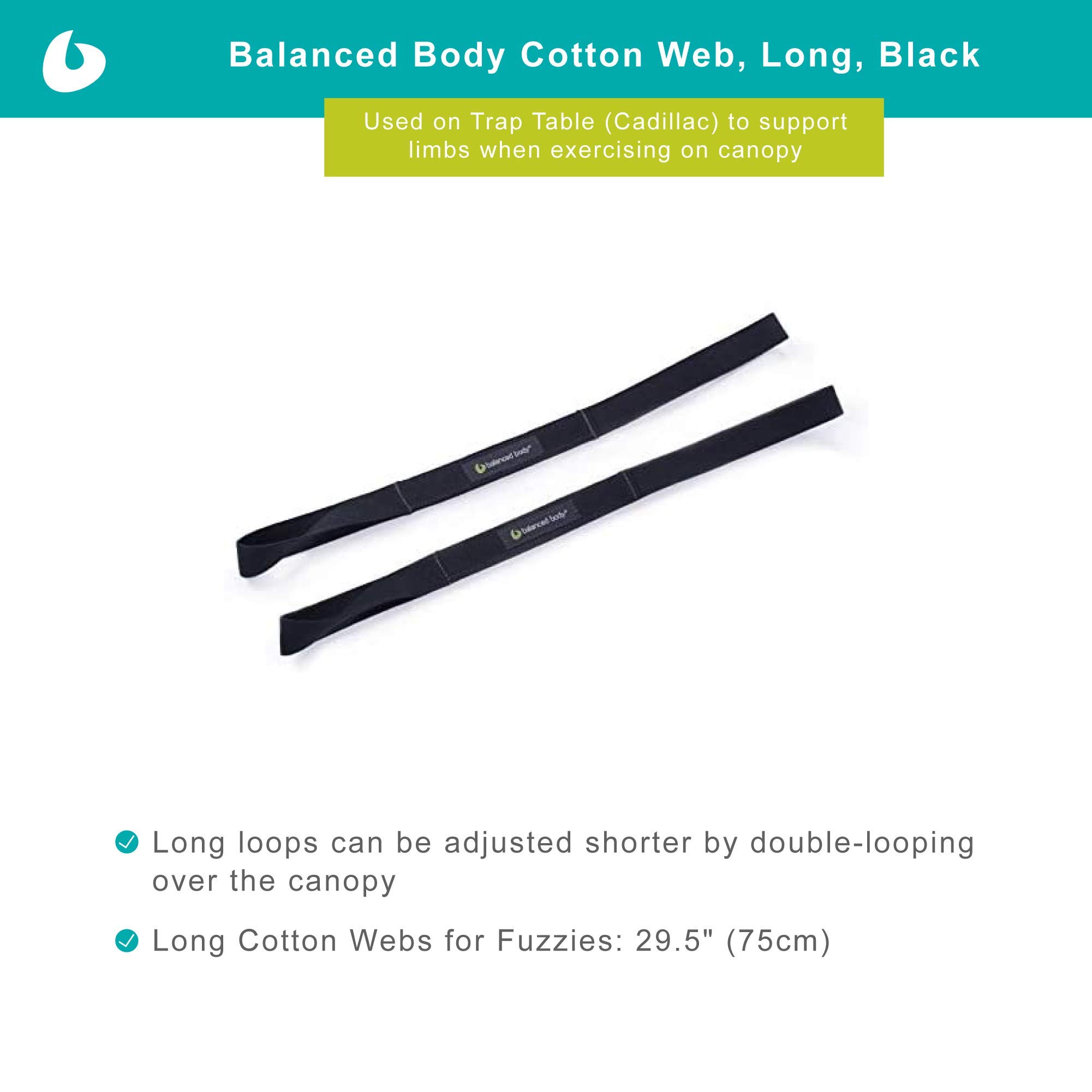 Balanced Body Cotton Web Straps for Cadillac Pilates Trapeze Tables, Arm and Foot Straps for Use with Fuzzies, Straps for Pilates Accessories and Gym Equipment, 29 1/2 Inches, 1 Pair