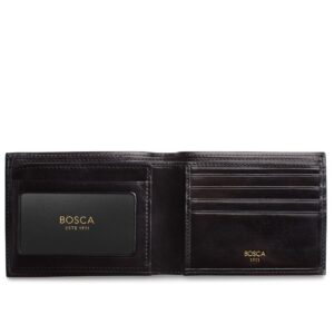 Bosca Men's Old Leather Bifold Wallet with ID Window and Card Slots - Italian Leather, Durable and Stylish, Black