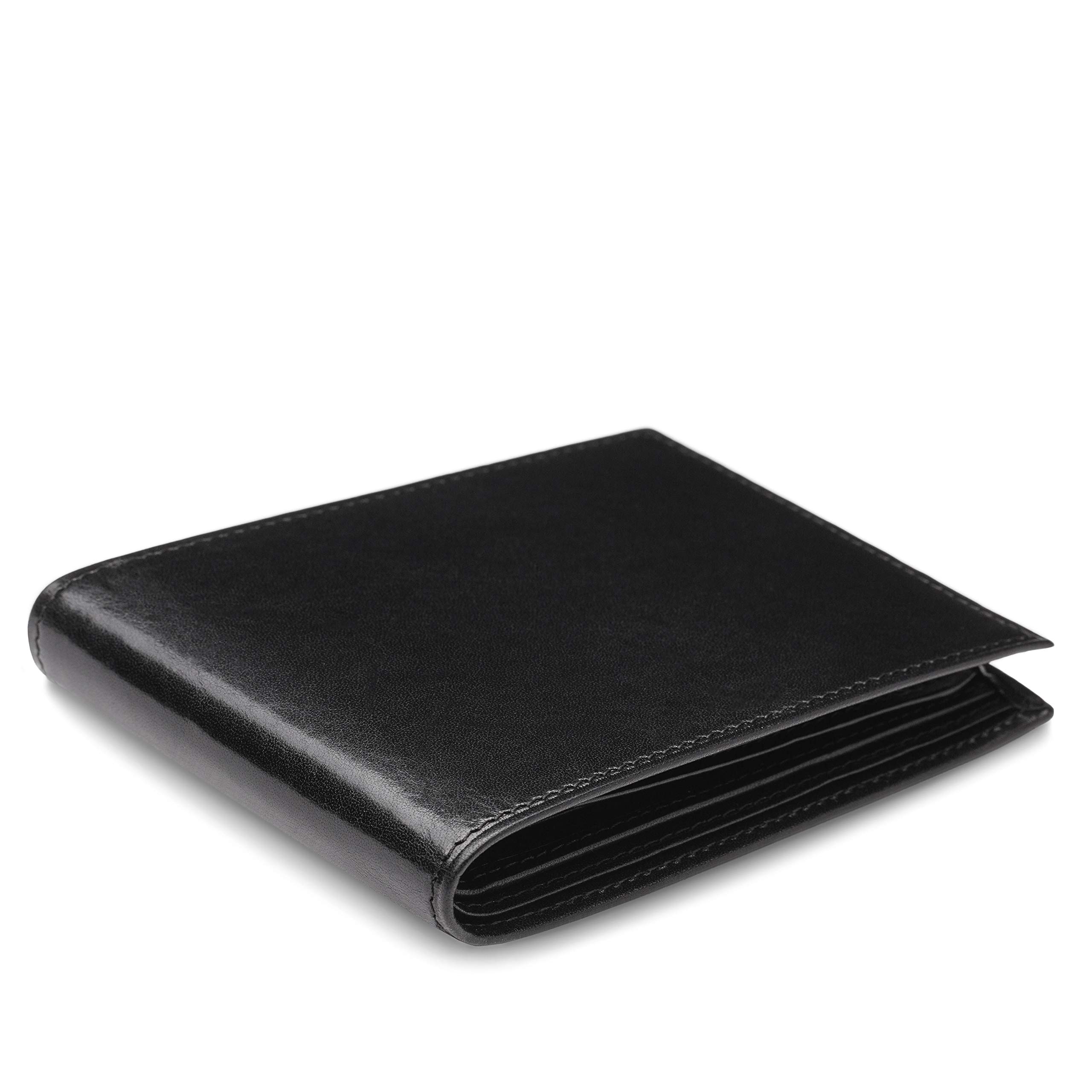 Bosca Men's Old Leather Bifold Wallet with ID Window and Card Slots - Italian Leather, Durable and Stylish, Black