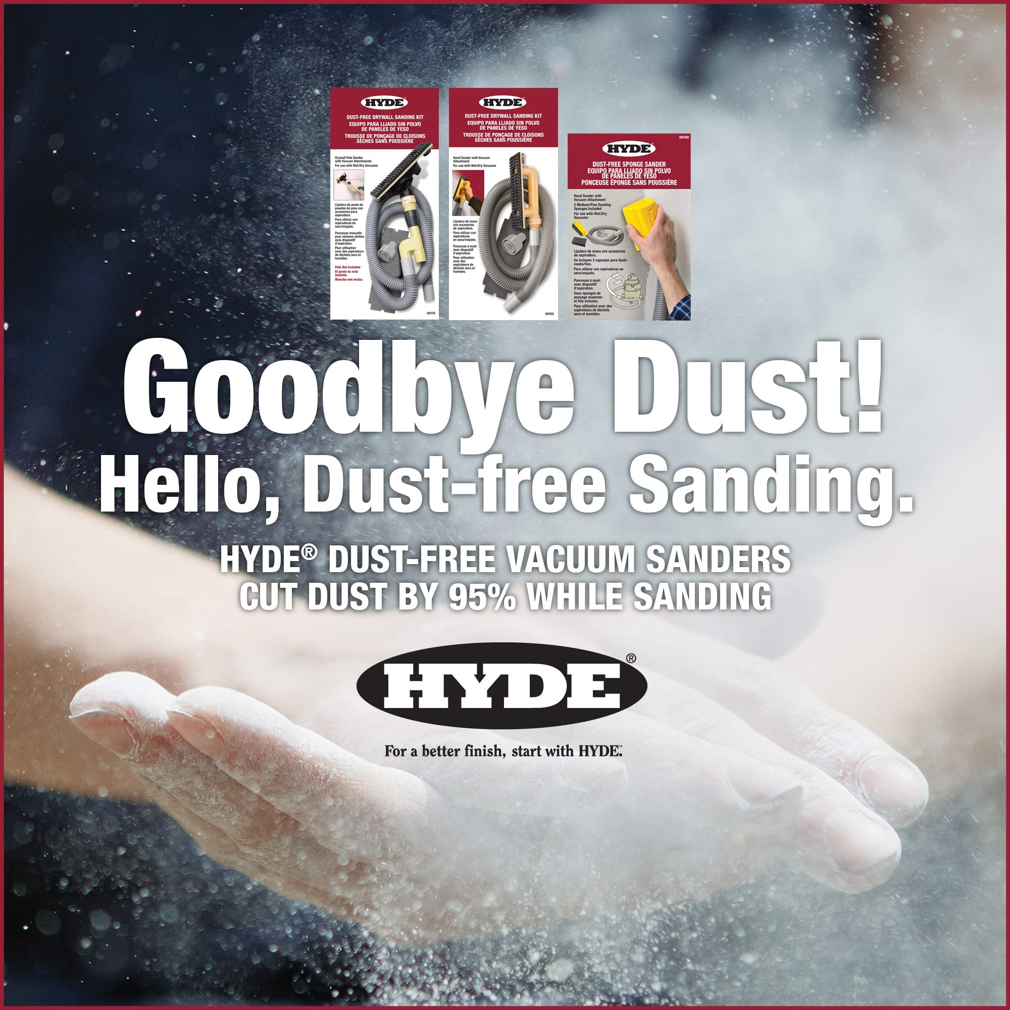 Hyde Tools 09165 Drywall Hand 6-Foot Hose Dust-Free Vacuum Sander, 6'