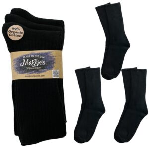 maggie's organics cotton crew sock tri-pack,black,9-11