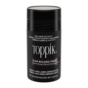 toppik hair building fibers, dark brown hair fibers, hair thickener for thinning hair, hair care to create the appearance of thicker hair, 0.42 oz bottle for unisex