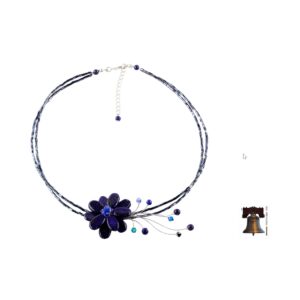 NOVICA Handmade Lapis Lazuli Choker Flower Necklace Stainless Steel Glass Bead Blue Beaded Pendant Thailand Royal Reflecting Pond Floral Birthstone [17 in L x 1.2 in W] 'Midnight Sea'