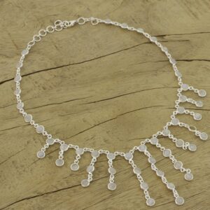 NOVICA Artisan Handmade Moonstone Waterfall Necklace Artisan Jewelry Sterling Silver Choker White India Birthstone [16.5 in L x 2.4 in W] ' Radiance'